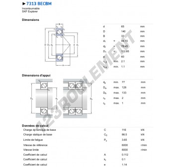 Rodamiento de bolas 7313-becbm-skf - 65x140x33 mm | 123rodamiento
